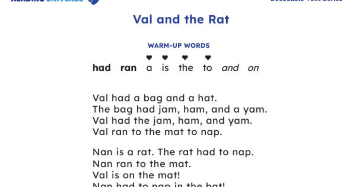 Reading Universe | Decodable — Val and the Rat