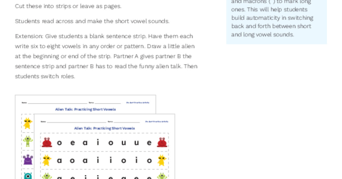 Reading Universe | Alien Talk: Practicing Short Vowels