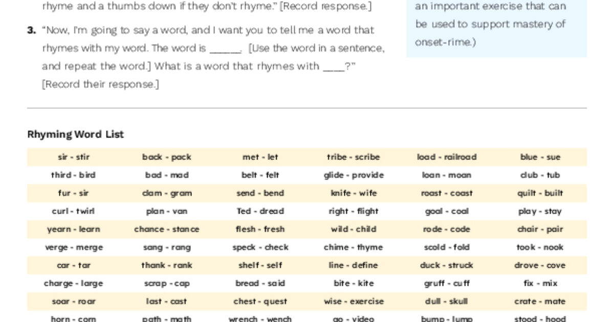 Reading Universe | Rhyming Skills Assessment