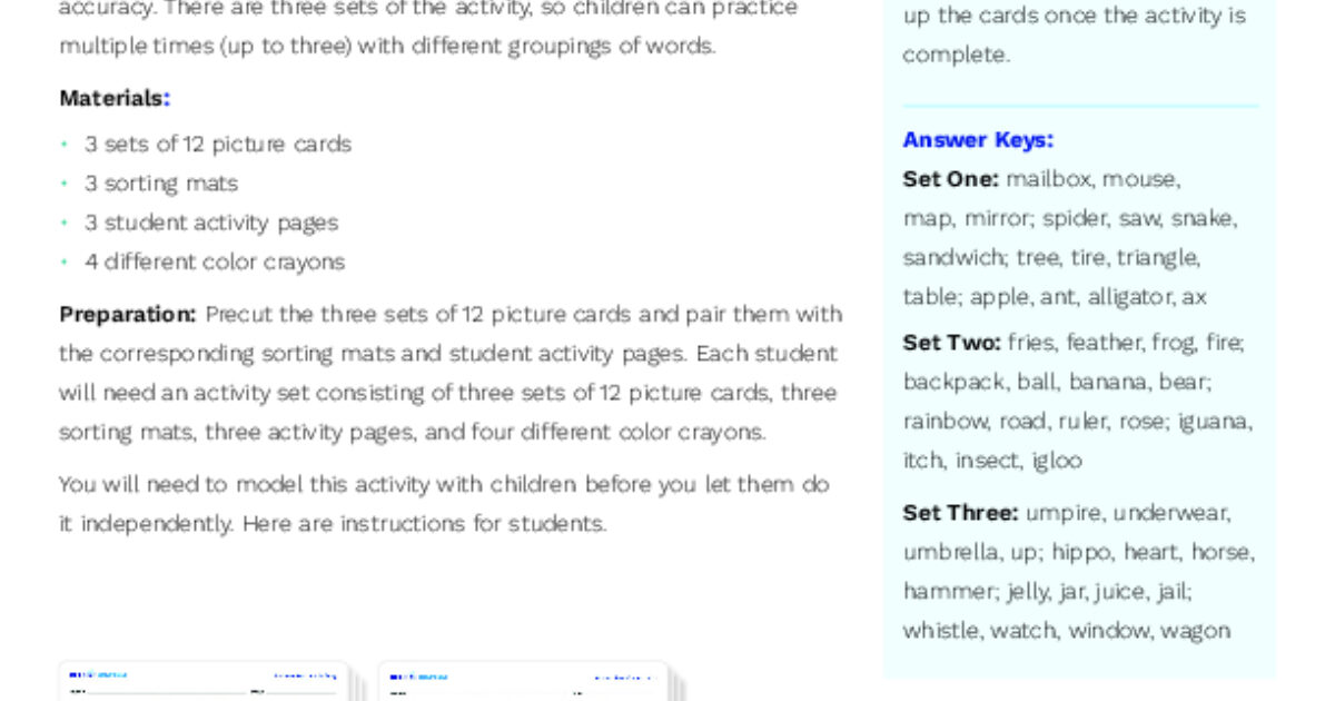 Reading Universe | Student Practice Activity: A Picture Sort for…