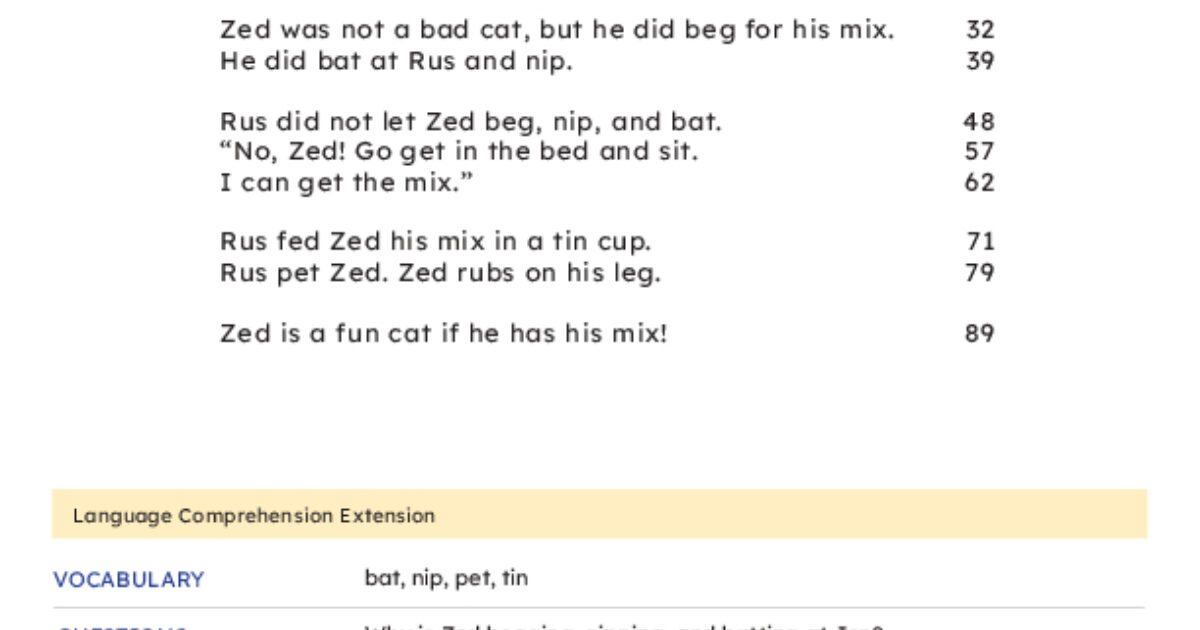 Reading Universe | Decodable — Zed the Cat