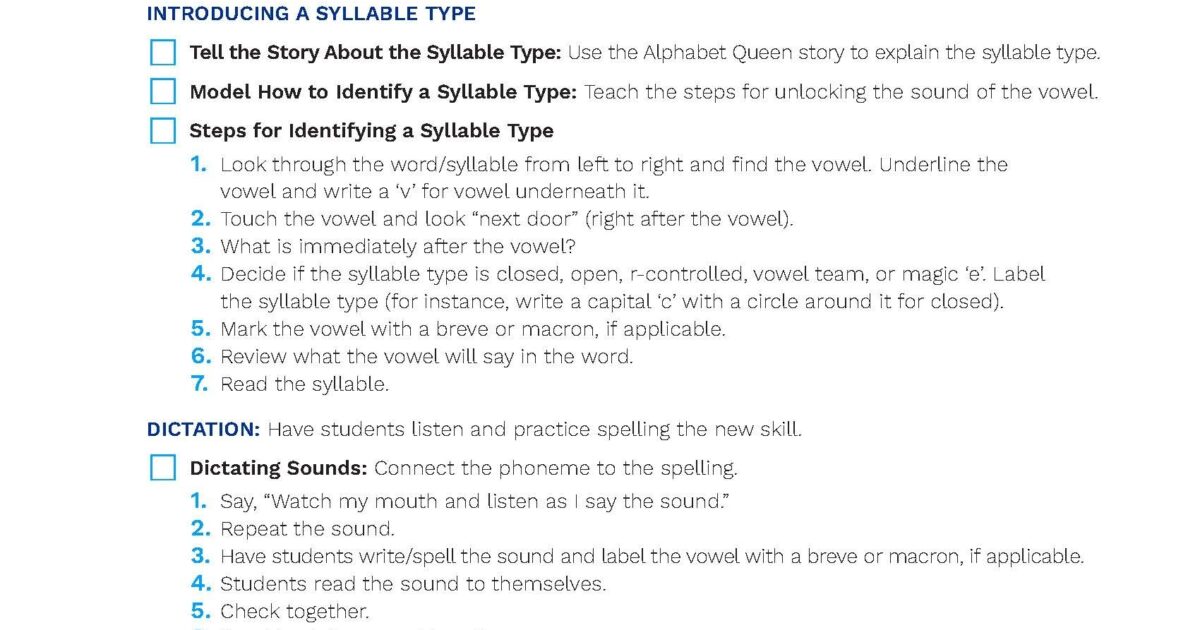 Reading Universe | Lesson Plan Checklist: How to Teach a Syllable Type