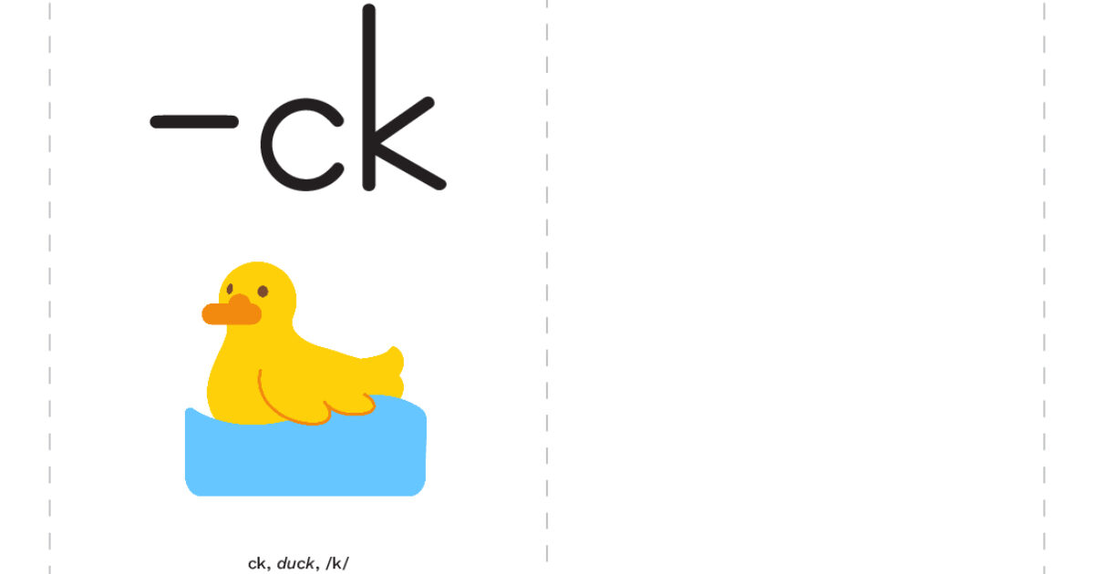 Reading Universe | '-ck' flash card with picture and without picture