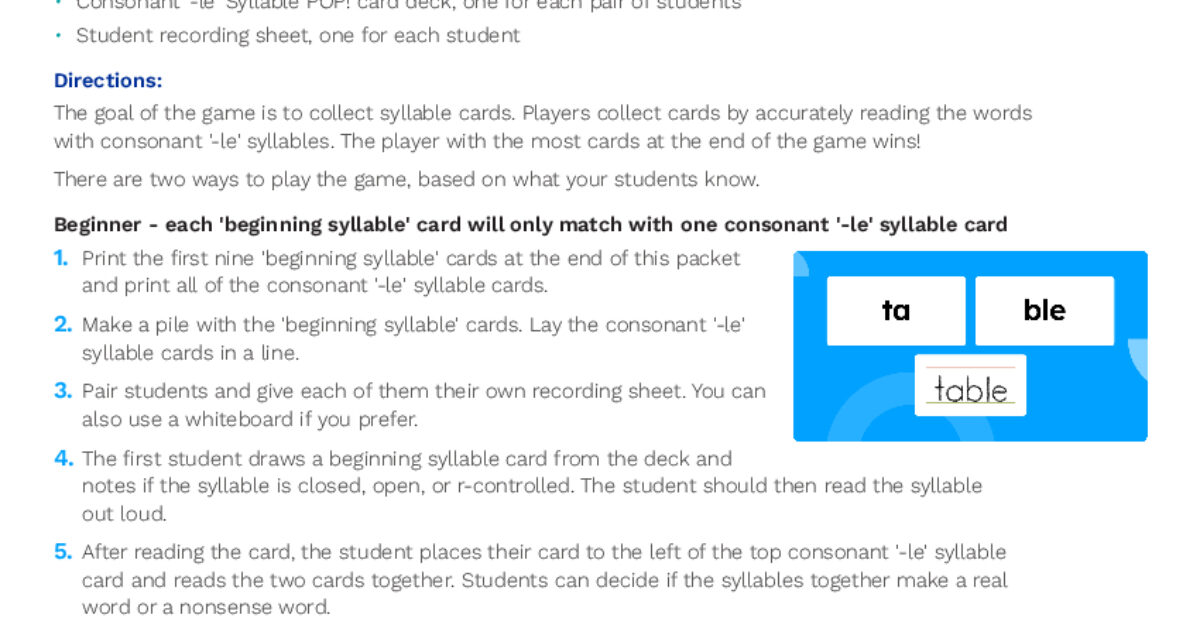 Reading Universe | Consonant ‘-le’ Syllable POP!