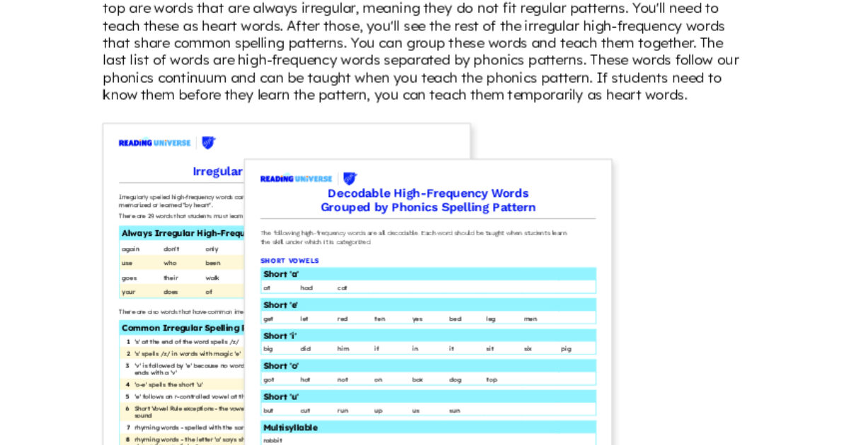 Reading Universe | Dolch Word List with Irregular and Decodable…