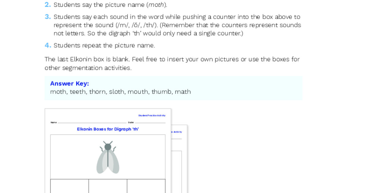 Reading Universe | Elkonin Boxes for Digraph ‘th’ Activity