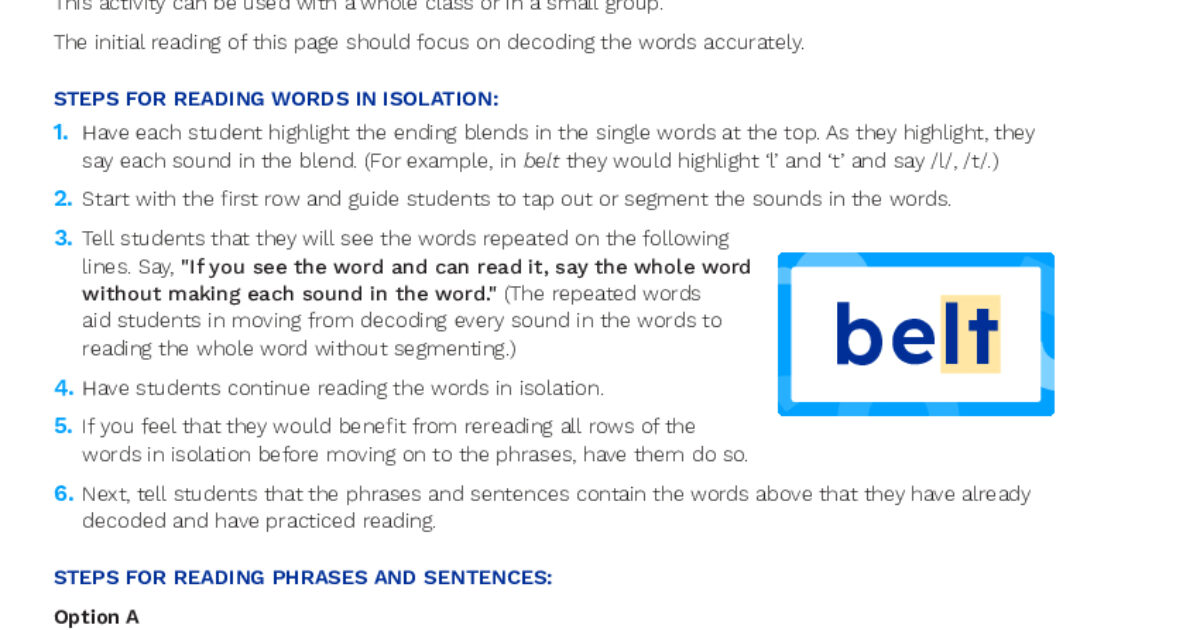 Reading Universe | Ending Blends Read Sheet with Words, Phrases, and…