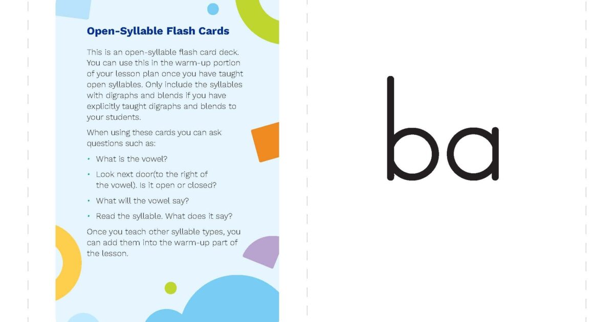 Reading Universe | Open-Syllable Flash Cards