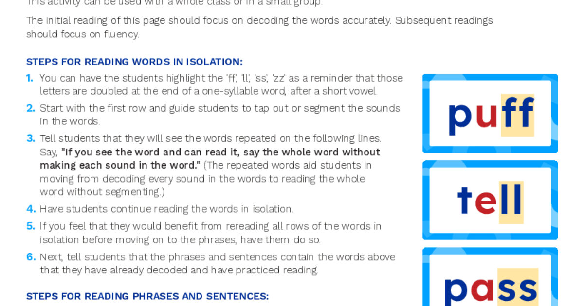 Reading Universe | Floss Pattern: Read Sheet with Words, Phrases