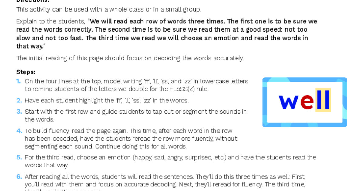 Reading Universe | FLoSS(Z) Student Read Sheet with Words