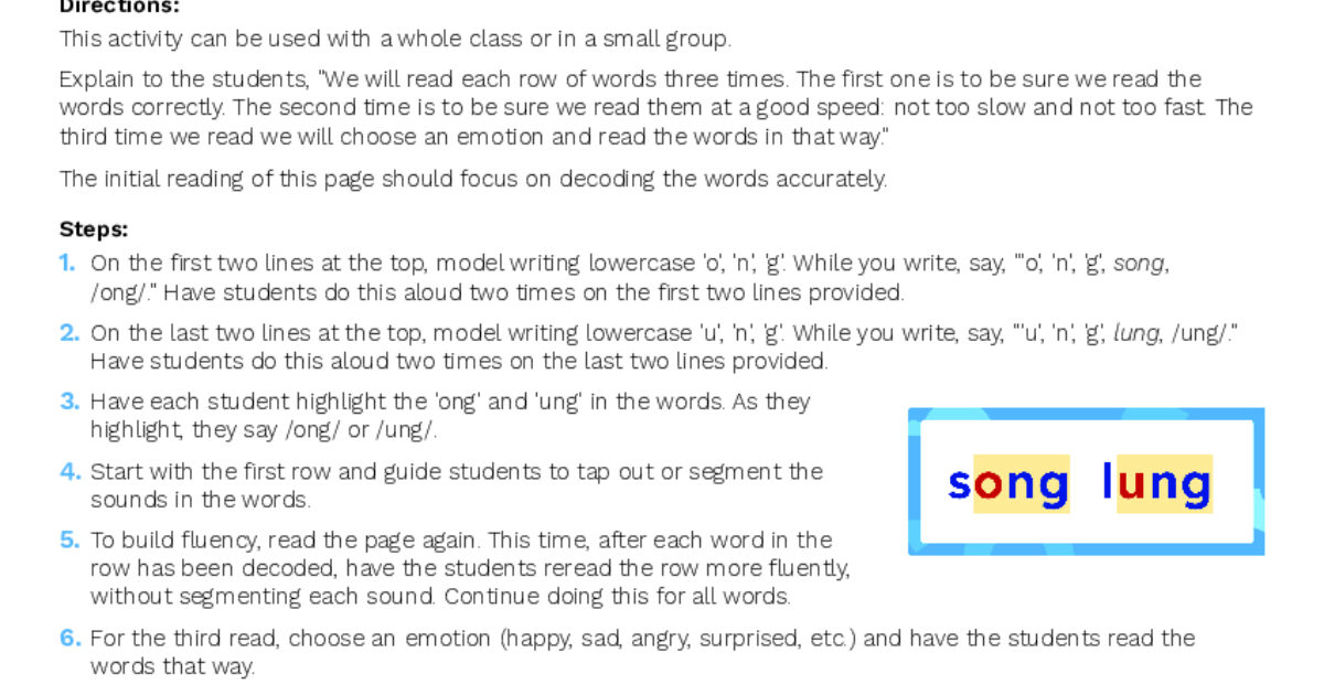 Reading Universe | Glued Sound -ong and -ung Student Read Sheet with…