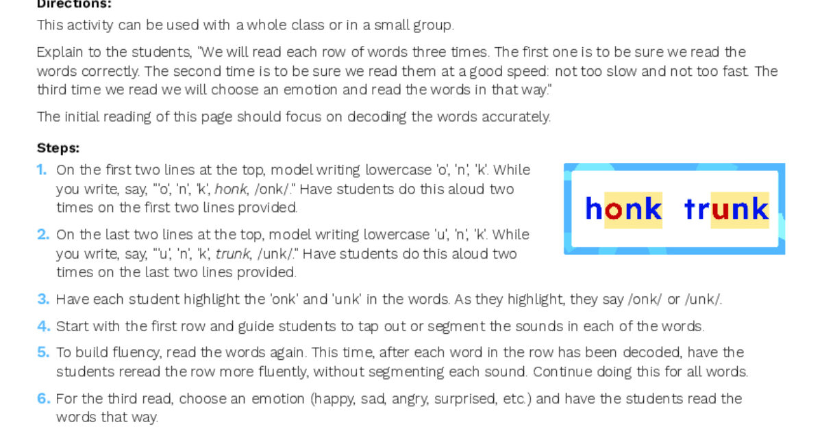 Reading Universe | Glued Sound -onk and -unk Student Read Sheet with…