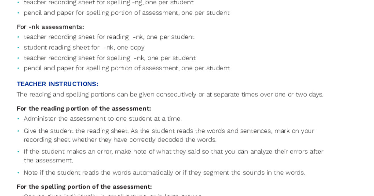 Reading Universe | Assessment: Glued Sounds -ng and -nk