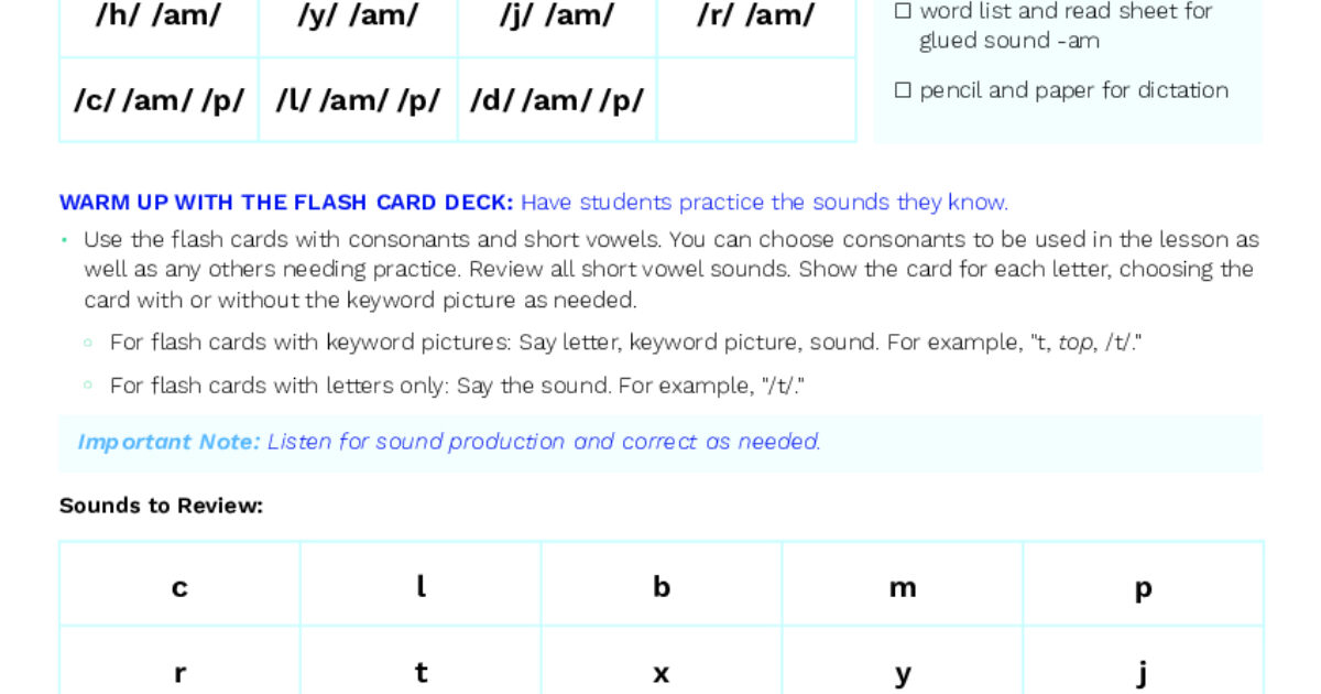 Reading Universe | Lesson Plan for Glued Sound -am