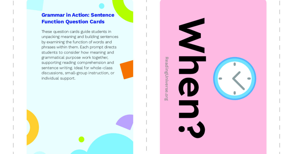 Reading Universe | Grammar in Action: Function Question Cards