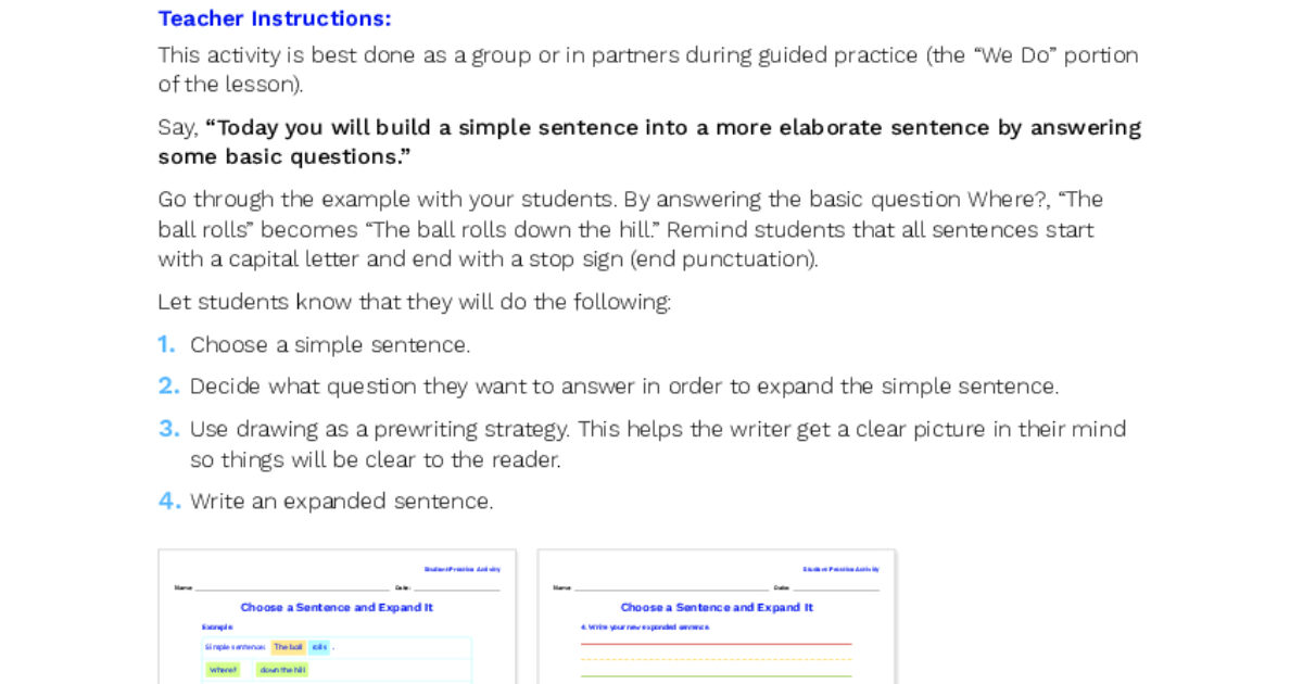 Reading Universe | Guided Practice Activity: Choose a Sentence and…