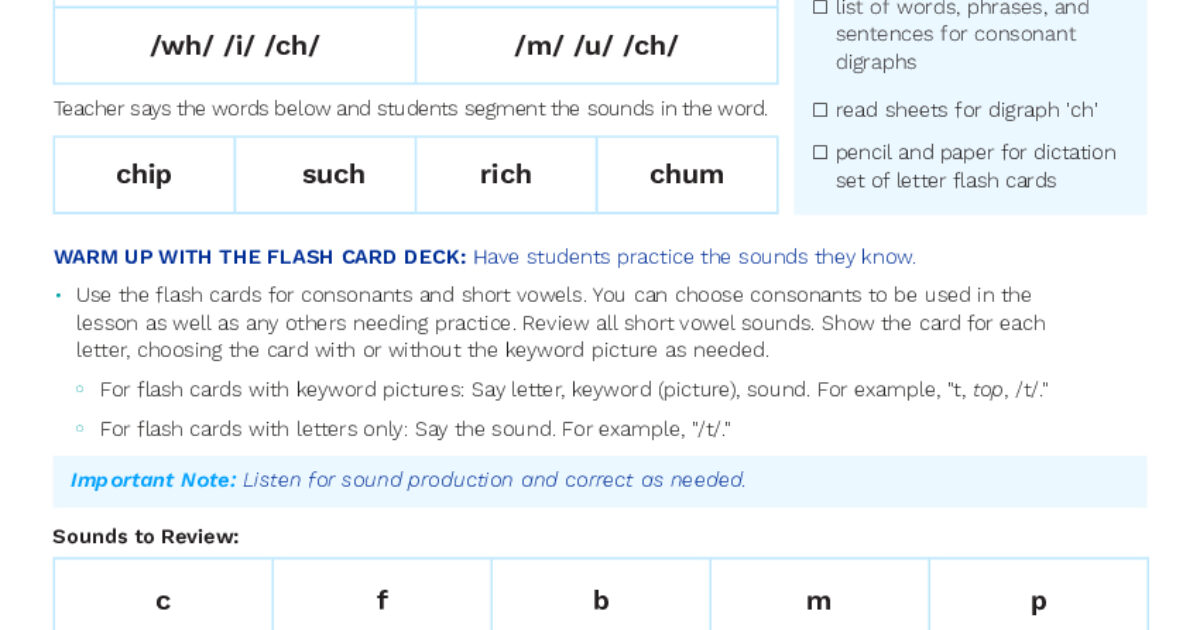 Reading Universe | Lesson Plan for Digraph ‘ch’