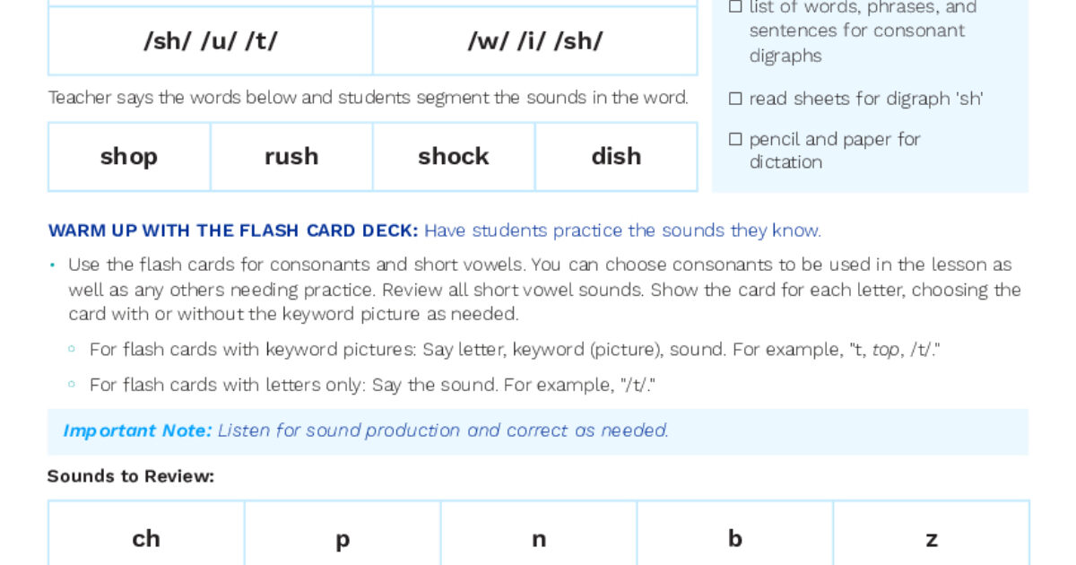 Reading Universe | Lesson Plan for Digraph ‘sh’