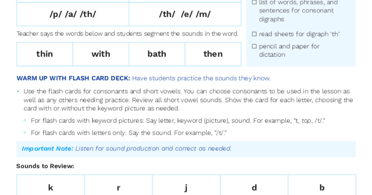 Reading Universe | Lesson Plan for Digraph ‘th’