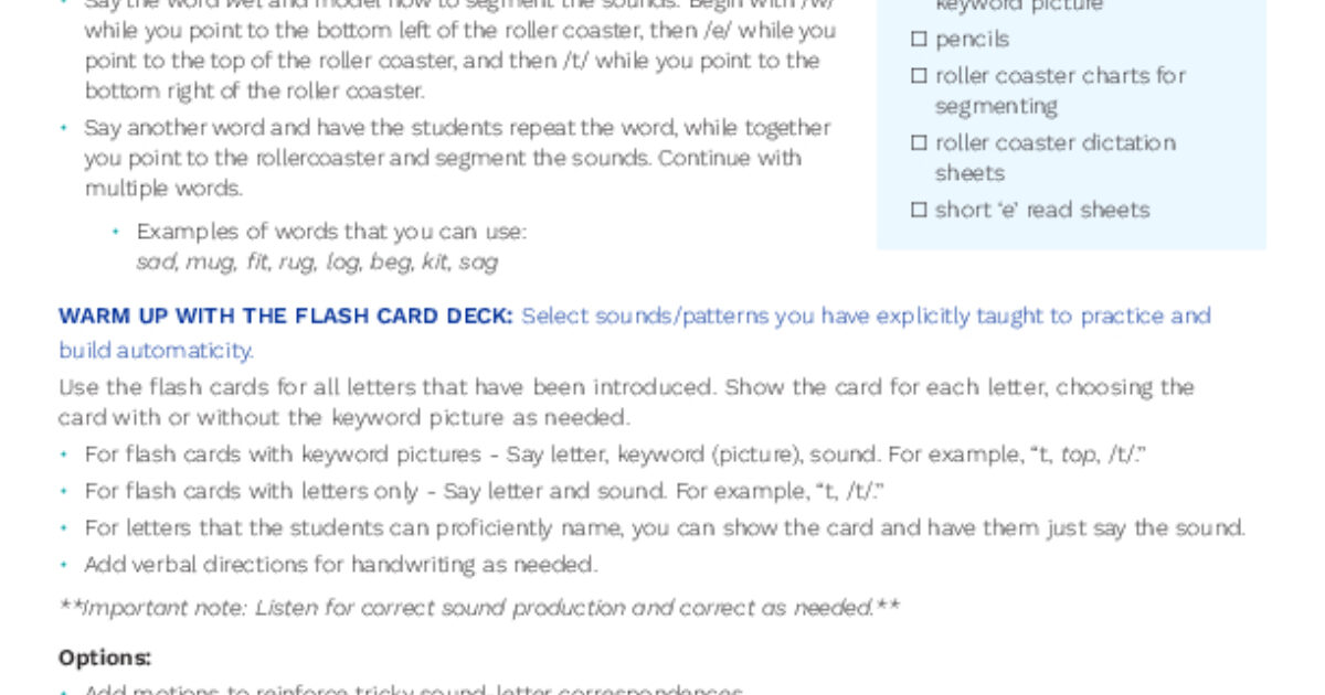 Reading Universe | Lesson Plan for Focusing on Short 'e'