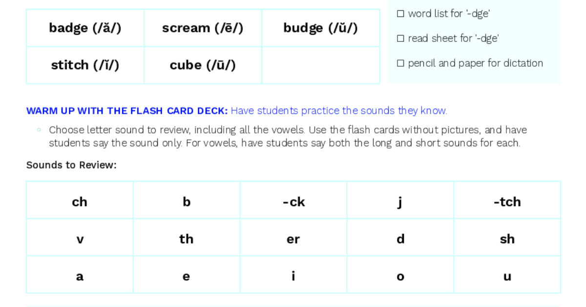 Reading Universe | Lesson Plan for ‘-dge’ Spelling Rule