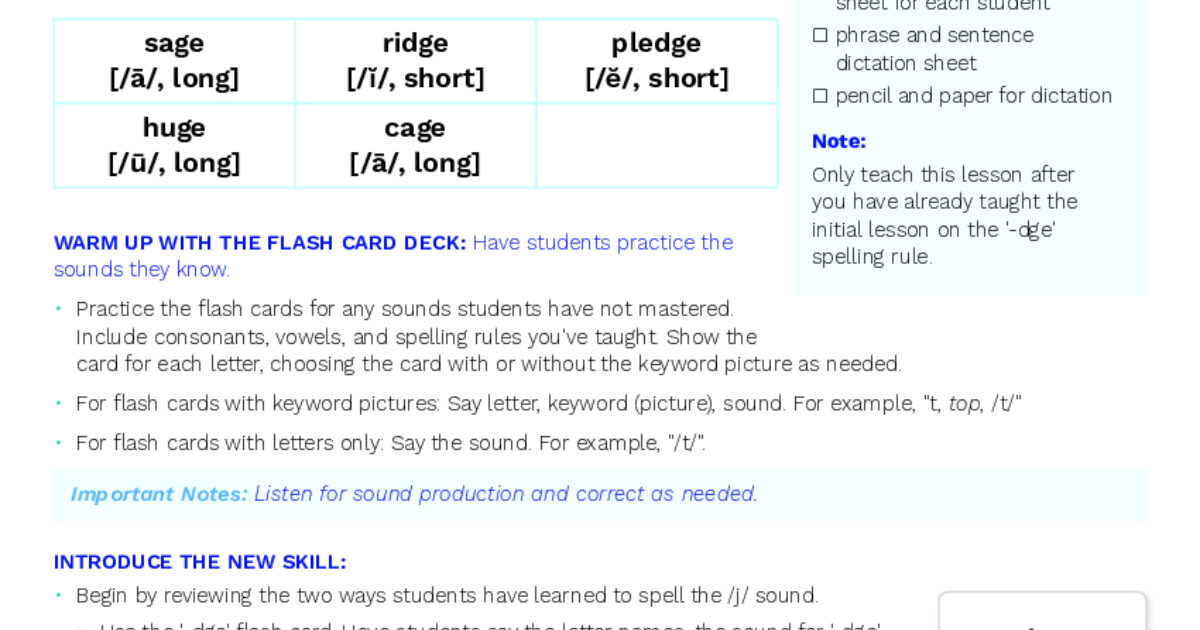 Reading Universe | Lesson Plan for ‘-dge’ vs ‘ge’