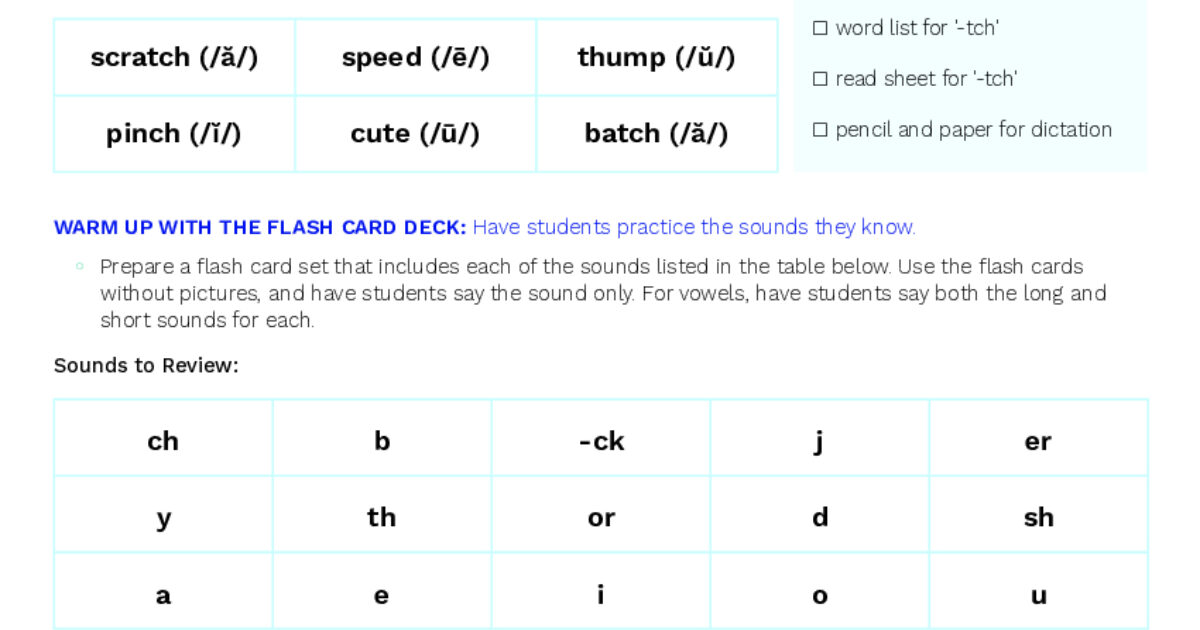Reading Universe | Lesson Plan for -tch Spelling Rule
