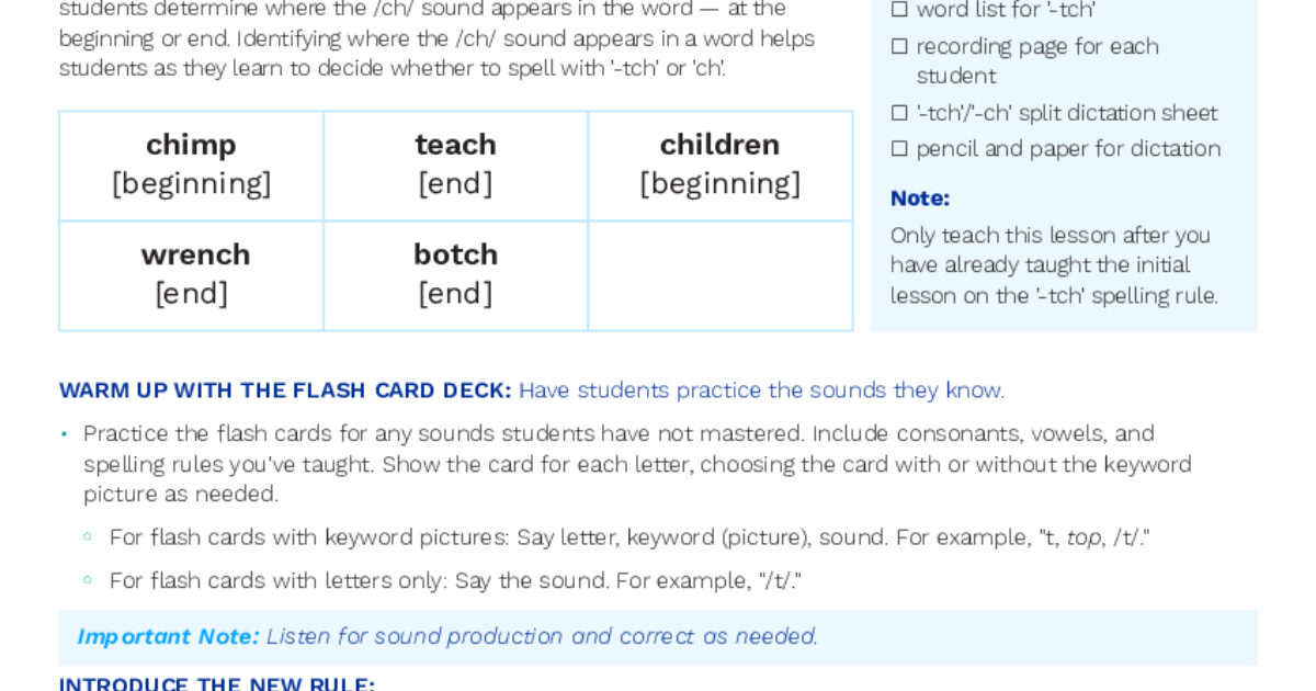 Reading Universe | Lesson Plan for '-tch' vs '-ch'