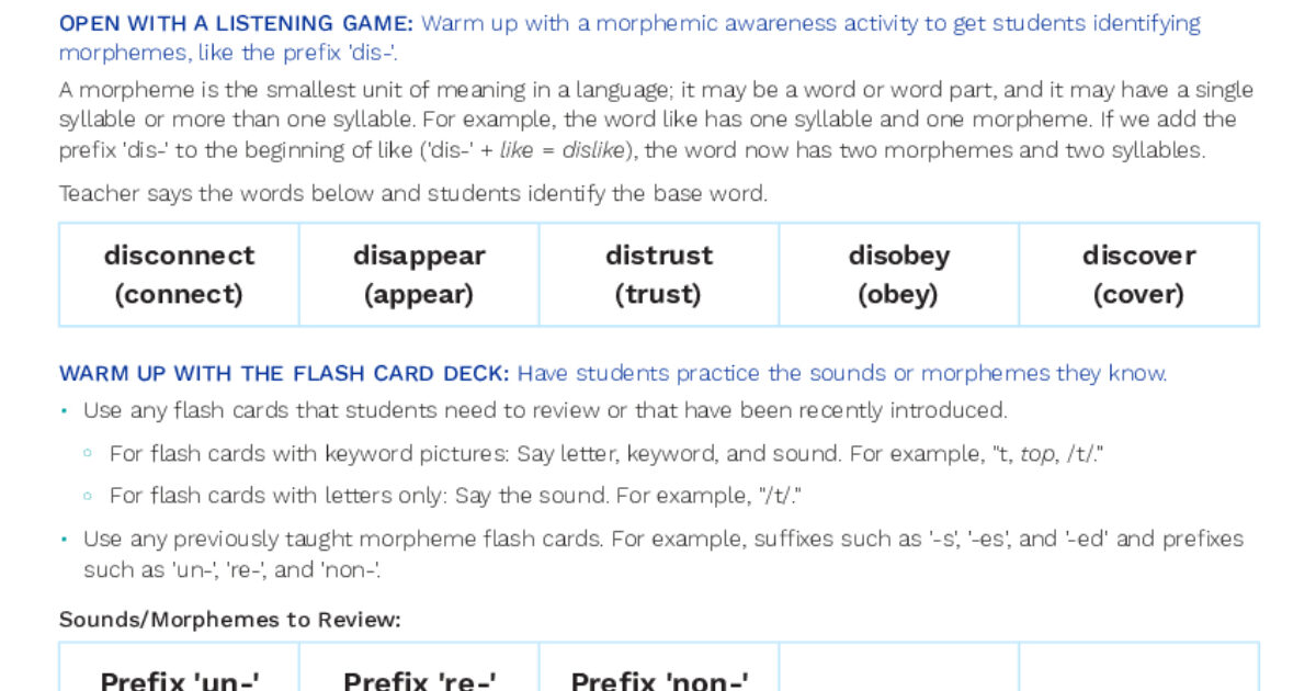 Reading Universe | Lesson Plan for the Prefix 'dis-'