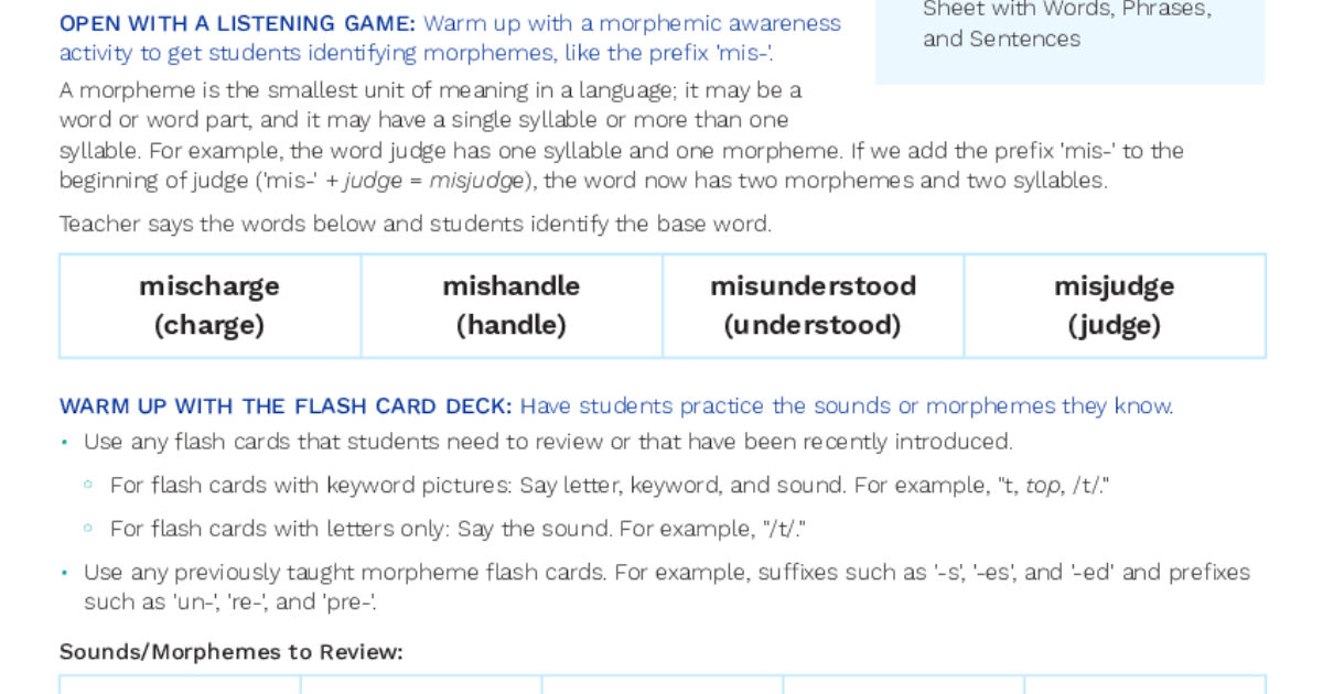 Reading Universe | Lesson Plan for Prefix ‘mis-’