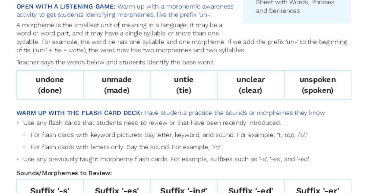 Reading Universe | Lesson Plan for Prefix ‘un-’
