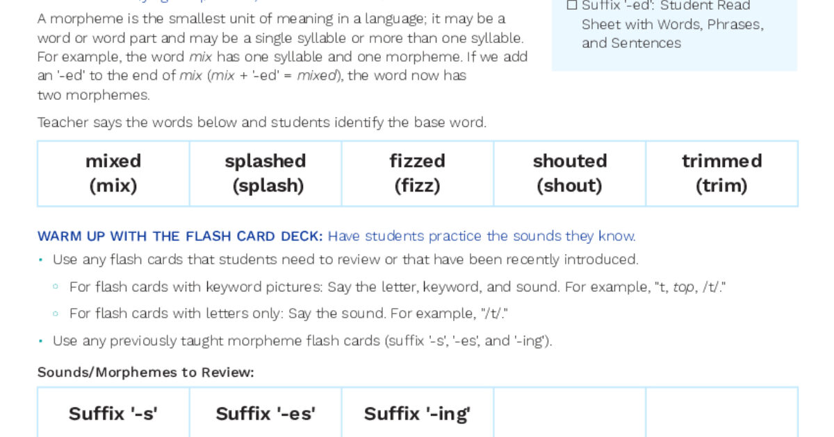 Reading Universe | Lesson Plan for the Suffix '-ed'