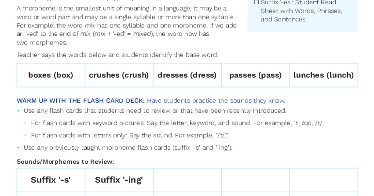 Reading Universe | Lesson Plan for the Suffix '-es'
