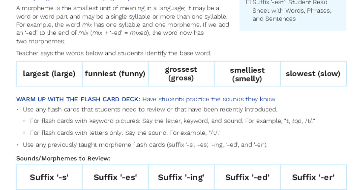 Reading Universe | Lesson Plan for the Suffix '-est'