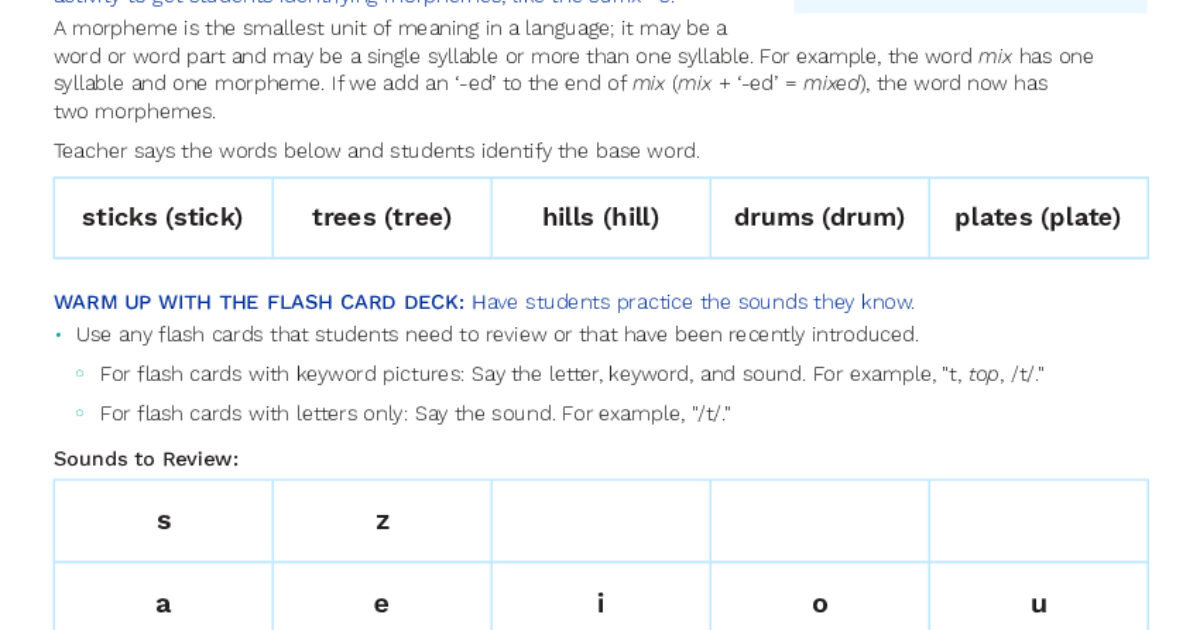 Reading Universe | Lesson Plan for the Suffix '-s'