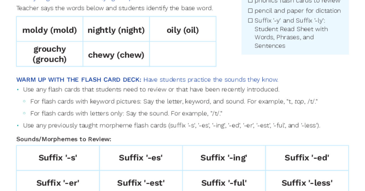 Reading Universe | Lesson Plan for the Suffix '-y' and Suffix '-ly'