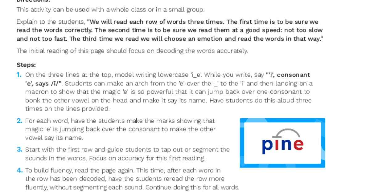 Reading Universe | Magic ‘e’ Read Sheet with Words for ‘i_e'