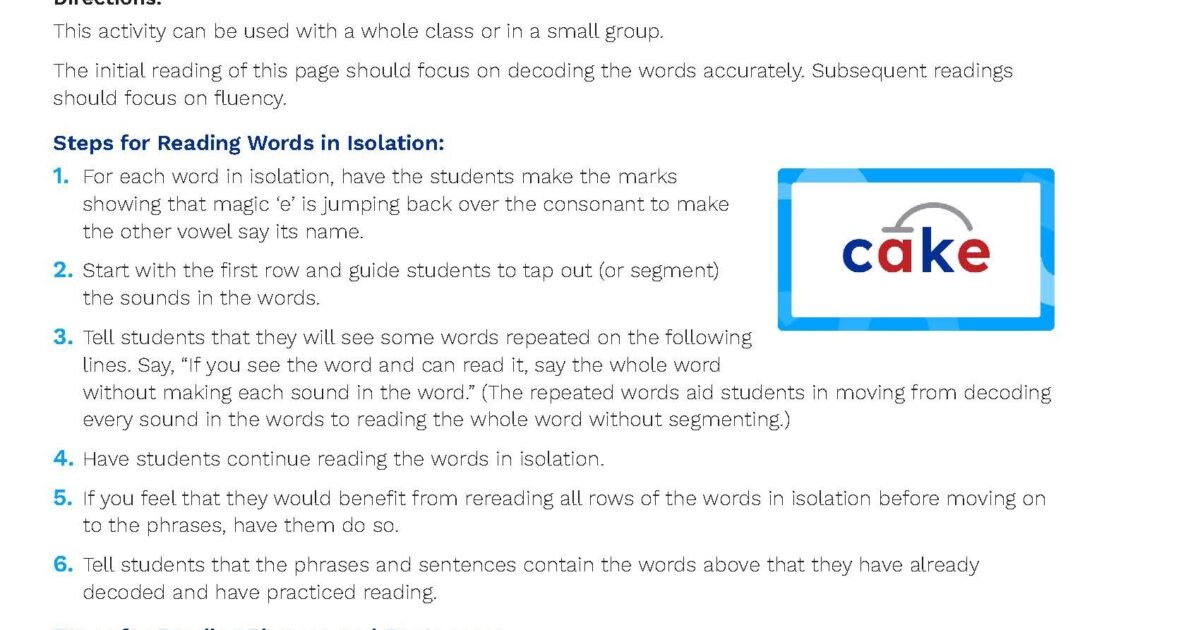 Reading Universe | Magic 'e': Read Sheet with Words, Phrases