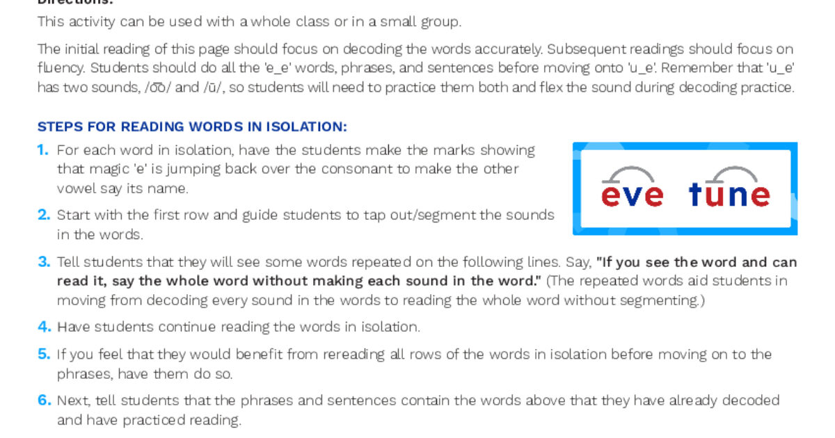 Reading Universe | Magic ‘e’ Read Sheet with Words, Phrases, and…