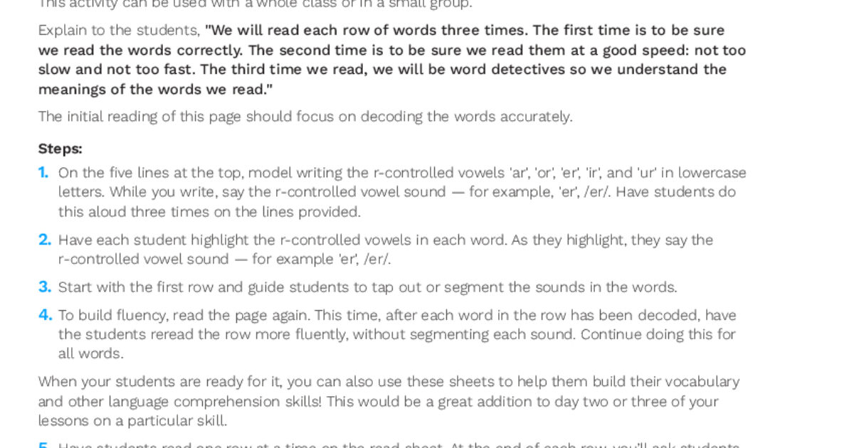 Reading Universe | Mixed R-Controlled Read Sheet with Words