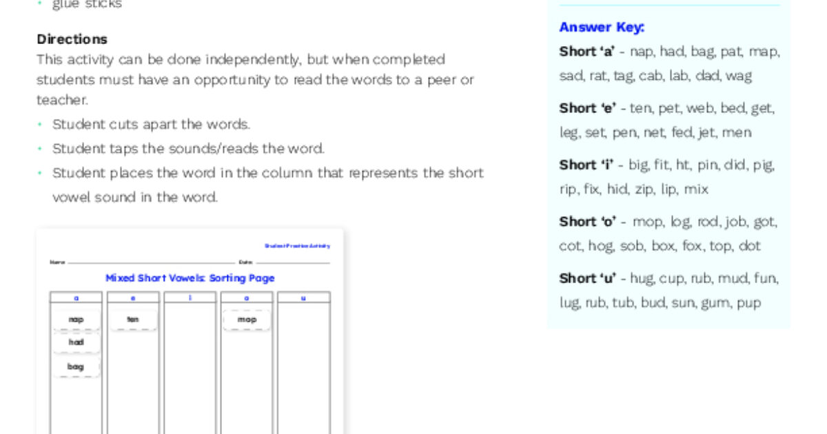 Reading Universe | Mixed Short Vowels: Sorting Cards