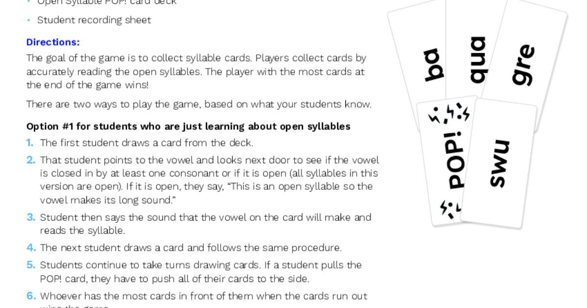 Reading Universe | Open Syllable POP! Activity