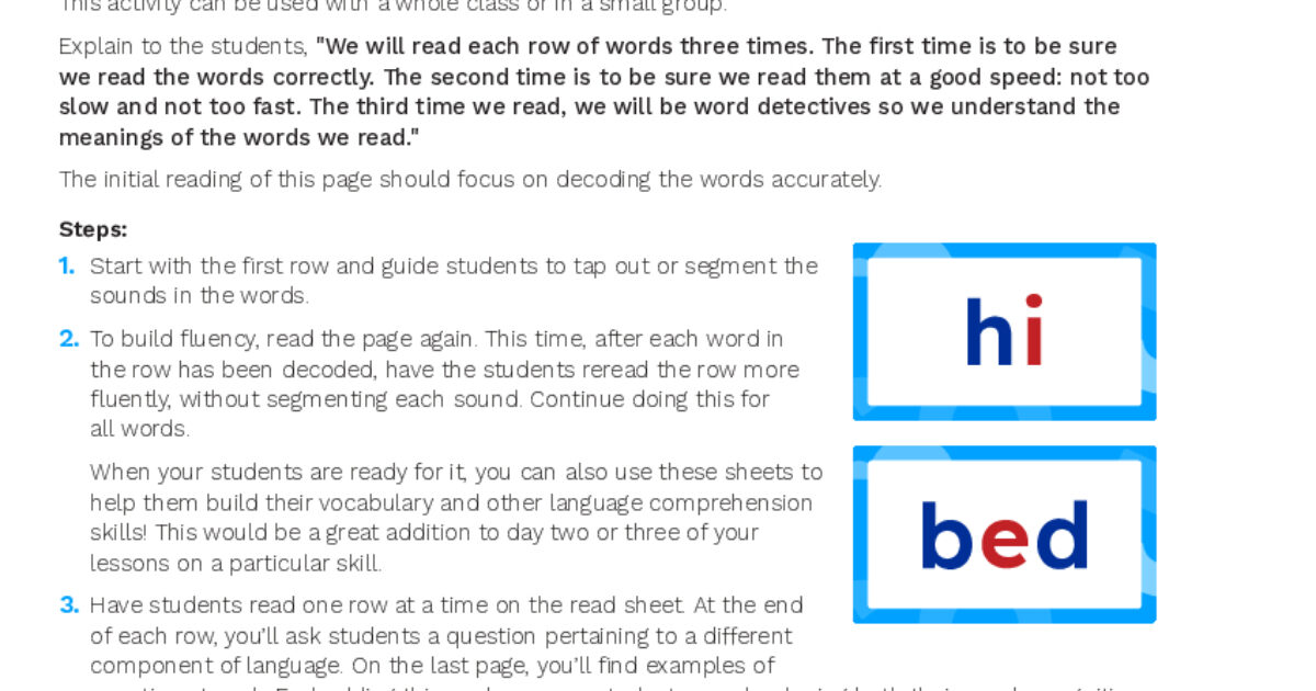 Reading Universe | Open vs. Closed Syllable Read Sheet with Words