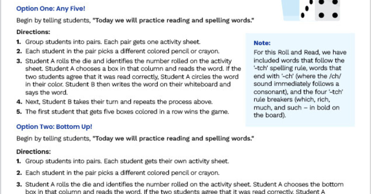 Reading Universe | Roll & Read with ‘-tch’ and ‘ch’