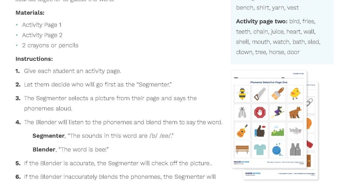 Reading Universe | Student Practice Activity: Phoneme Detective