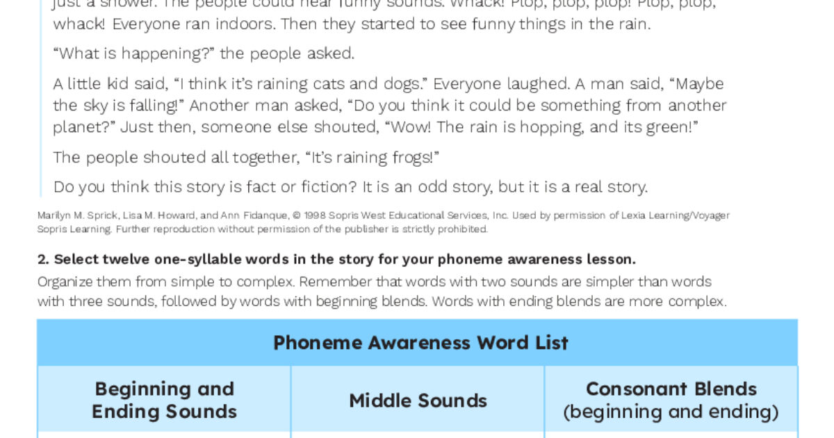 Reading Universe | Phoneme Awareness Practice Lesson Form