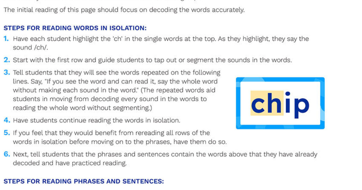 Reading Universe | Digraph ‘ch’ Student Read Sheet with Words,…
