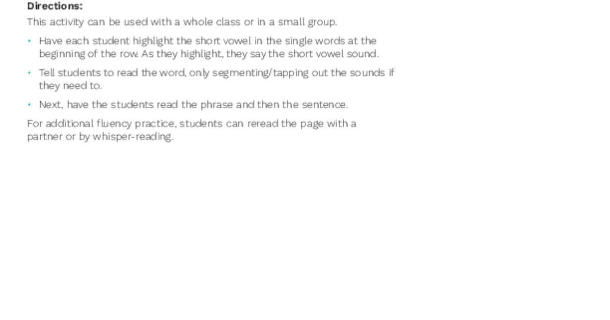 Reading Universe | Mixed Short Vowel Read Sheet: Words and Sentences