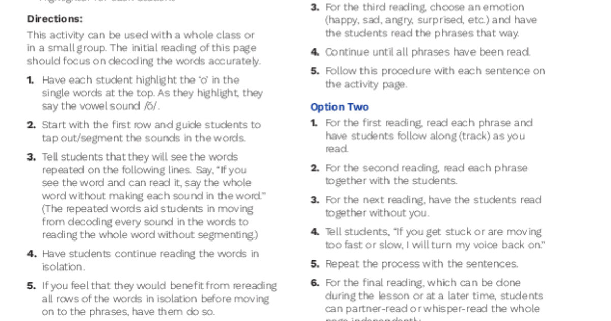 Reading Universe | Short 'o' Read Sheet: Words and Sentences