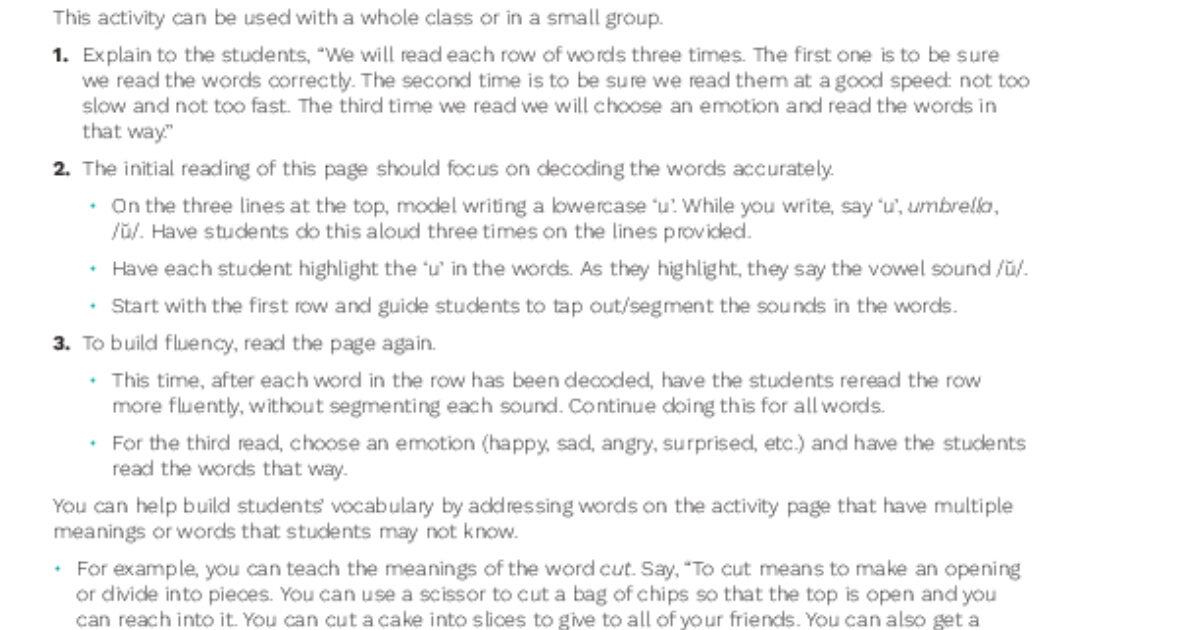 Reading Universe | Short 'u' Read Sheet With CVC Words